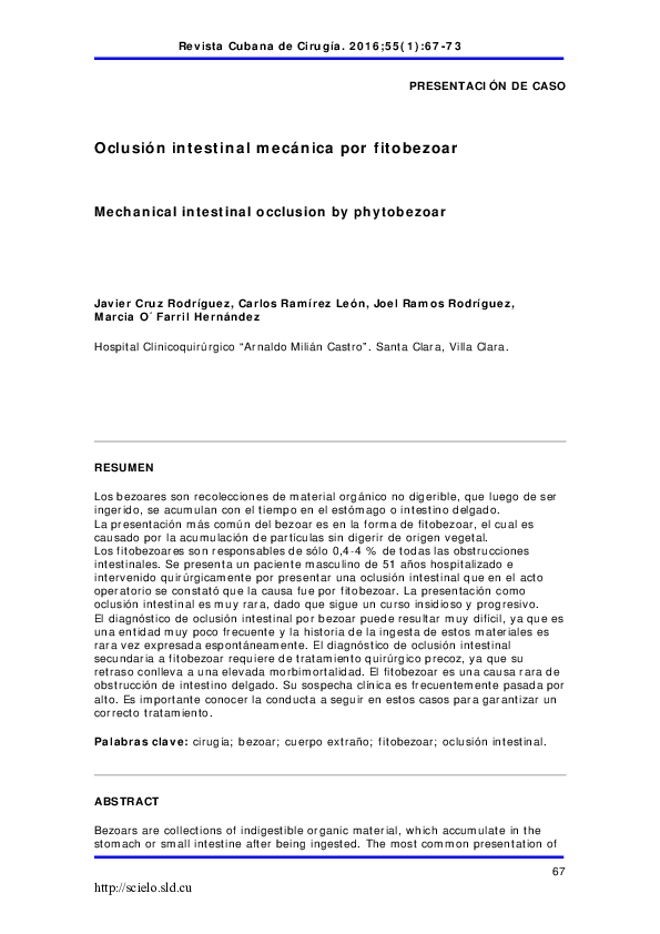 (PDF) Oclusión intestinal mecánica por fitobezoar | Joel Ramos ...
