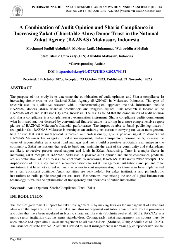 (PDF) A Combination of Audit Opinion and Sharia Compliance in