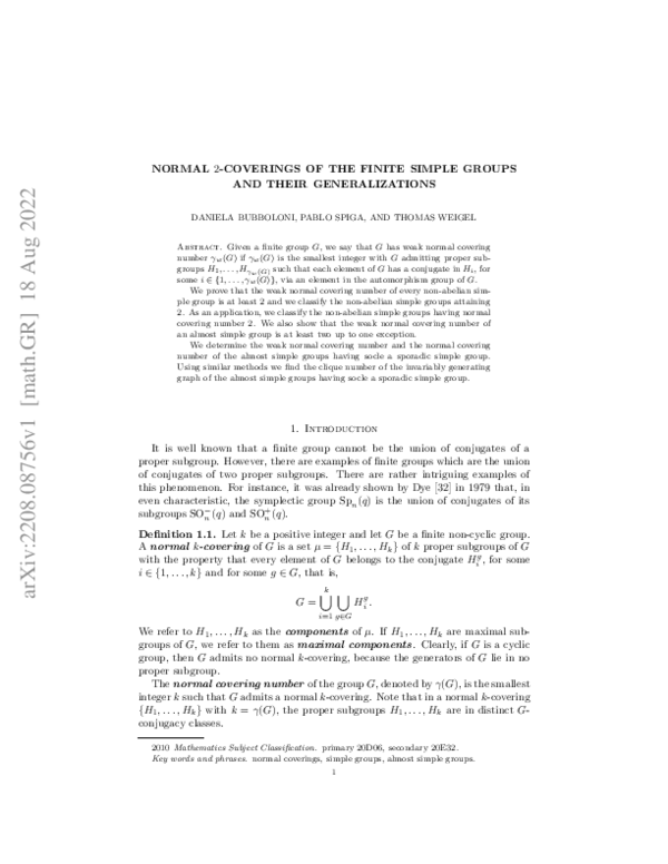 (PDF) Normal $2$-coverings of the finite simple groups and their generalizations