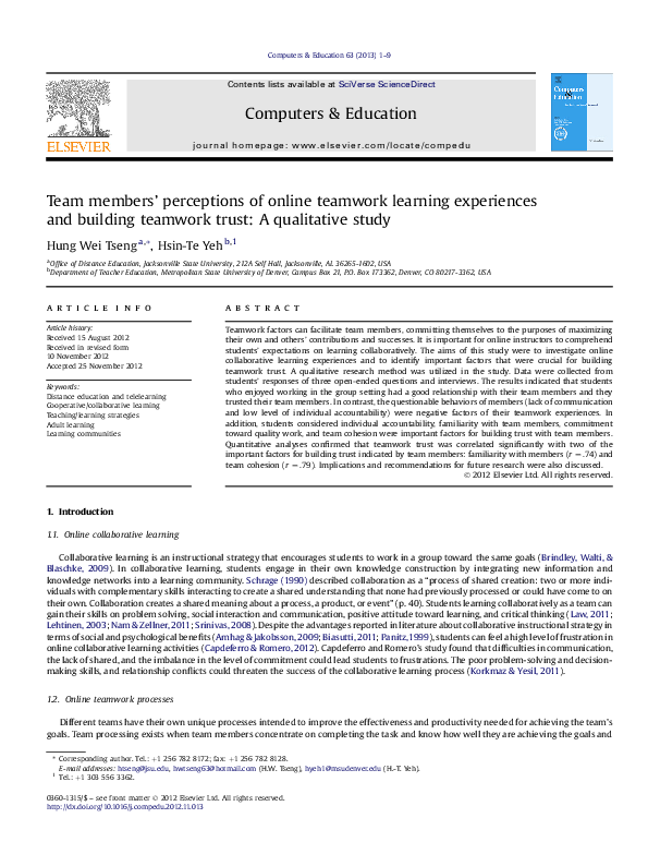 (PDF) Team members' perceptions of online teamwork learning experiences ...