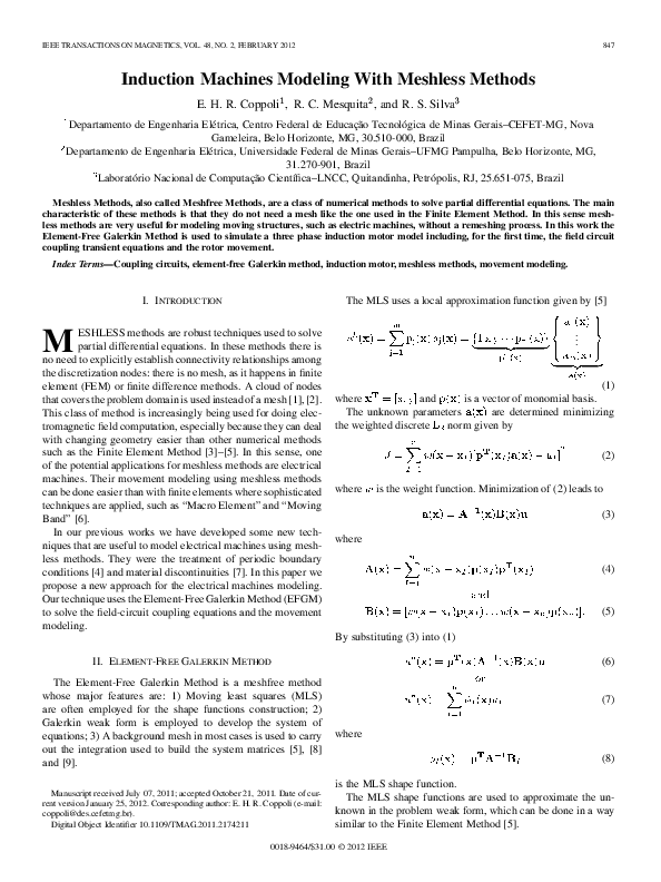 (PDF) Meshless Methods for Induction Motor Modeling