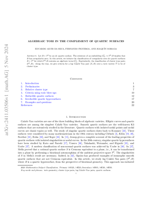 (PDF) Algebraic tori in the complement of quartic surfaces