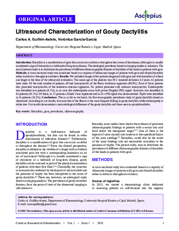 (PDF) Ultrasound Characterization of Gouty Dactylitis