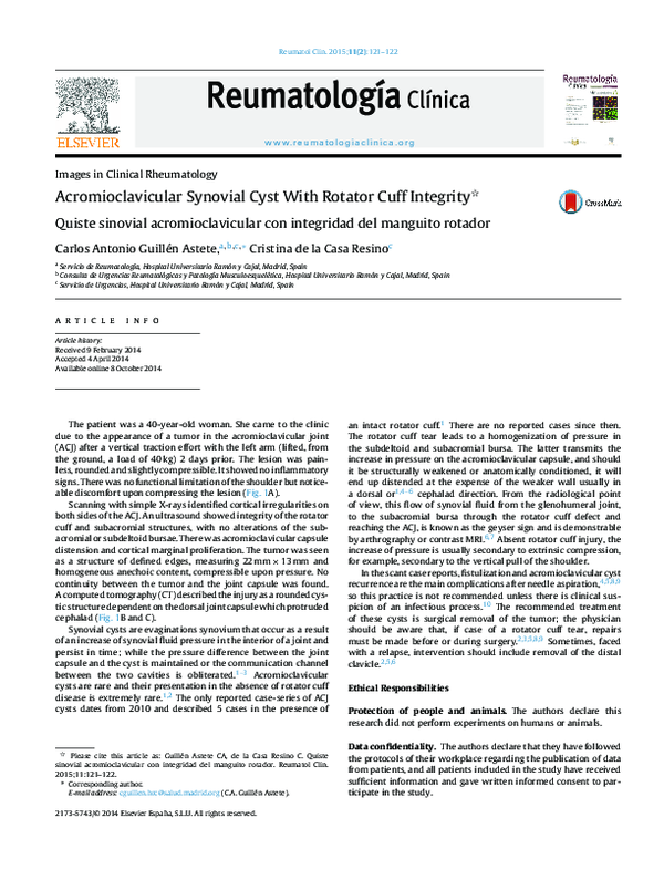 (PDF) Acromioclavicular Synovial Cyst With Rotator Cuff Integrity ...