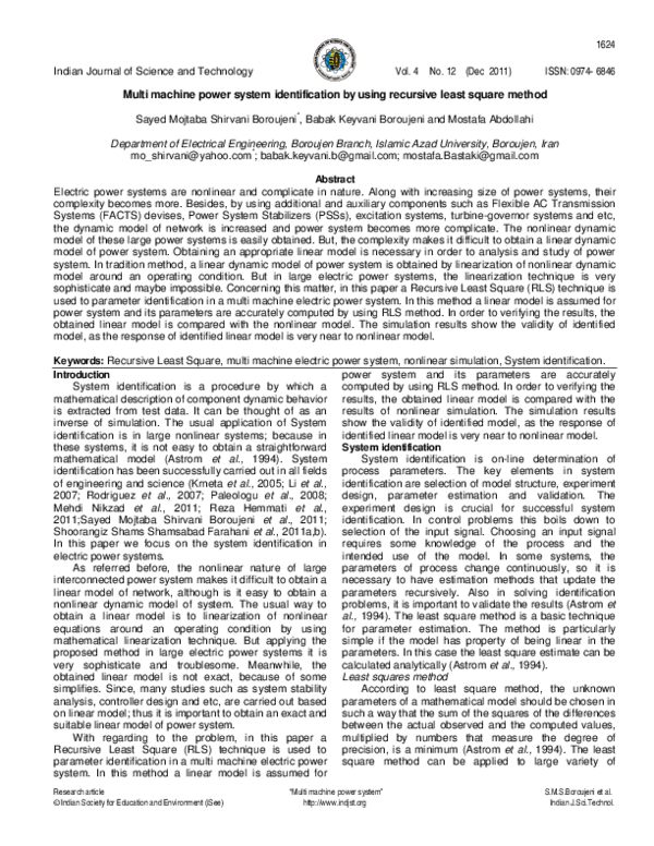 (PDF) Multi machine power system identification by using recursive least square method