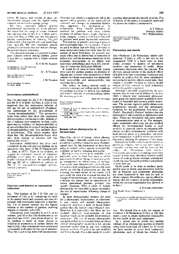 (PDF) Diuretics and digoxin in myocardial infarction