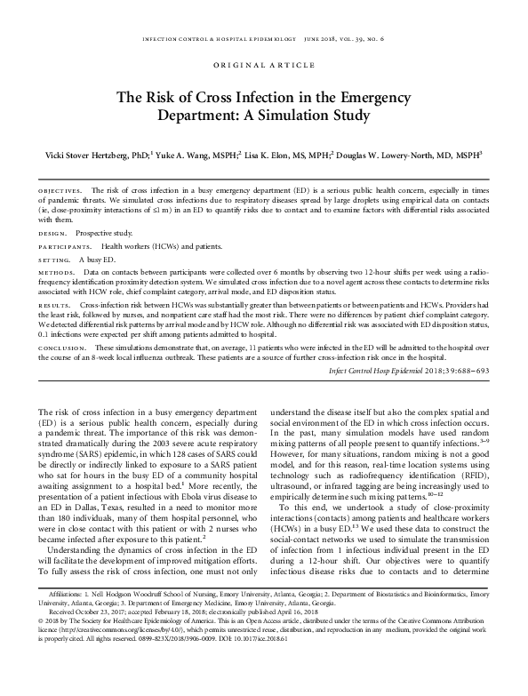 (PDF) The Risk of Cross Infection in the Emergency Department: A ...
