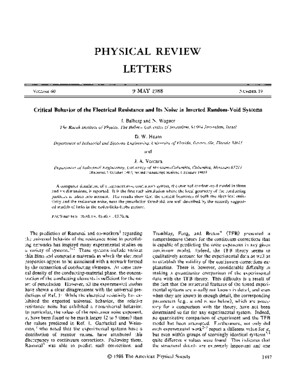 (PDF) Critical Behavior of the Electrical Resistance and Its Noise in ...