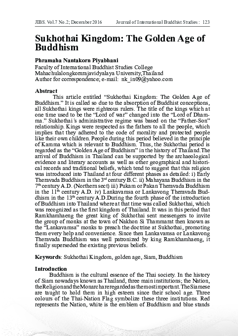 (PDF) Sukhothai Kingdom: The Golden Age of Buddhism