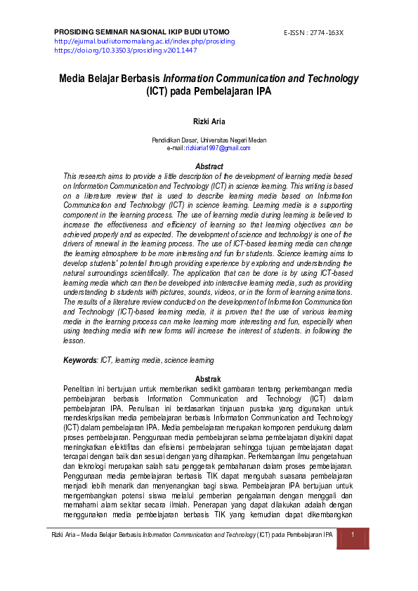 (PDF) Media Belajar Berbasis Information Communication and Technology (ICT) pada Pembelajaran IPA