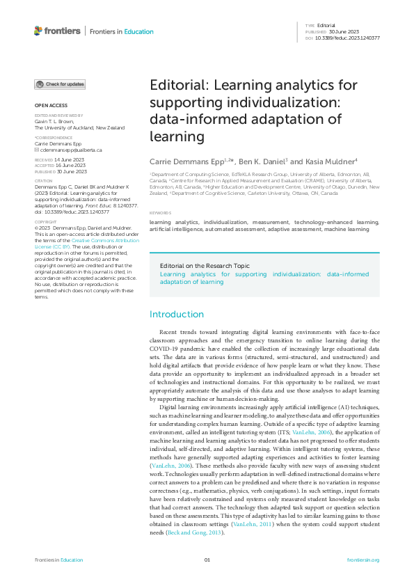 (PDF) Editorial: Learning analytics for supporting individualization ...