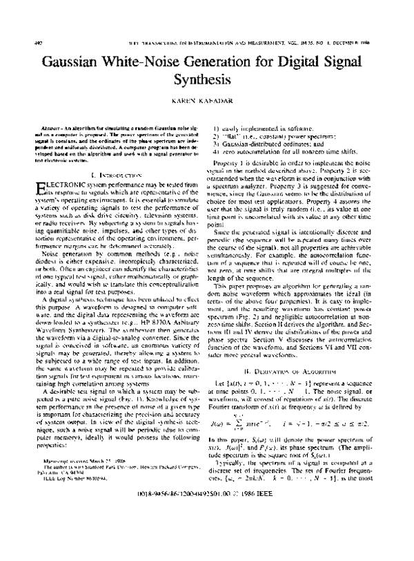 (PDF) Gaussian white-noise generation for digital signal synthesis