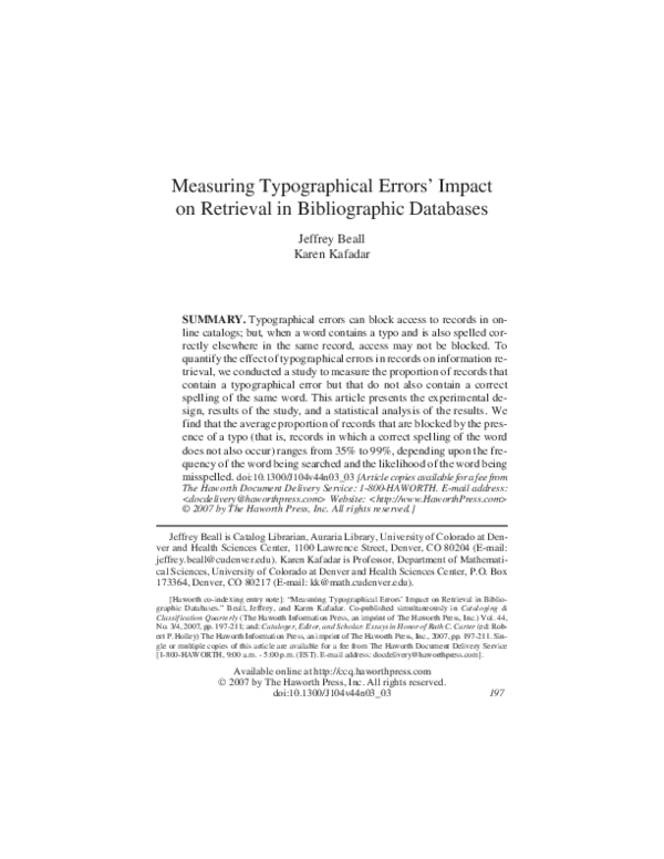 (PDF) Measuring Typographical Errors' Impact on Retrieval in ...