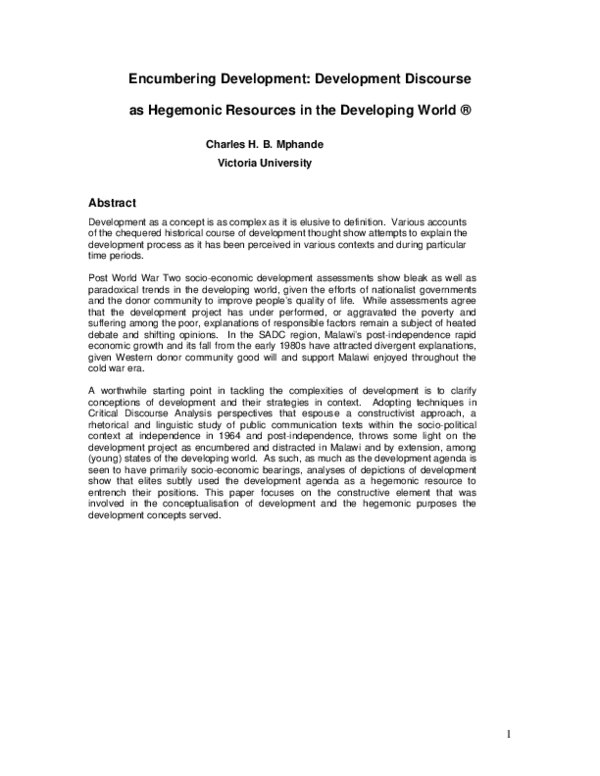 (PDF) Encumbering Development: Development Discourse as Hegemonic ...