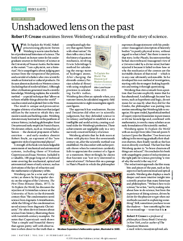 (PDF) History of science: Unshadowed lens on the past | Robert Crease ...