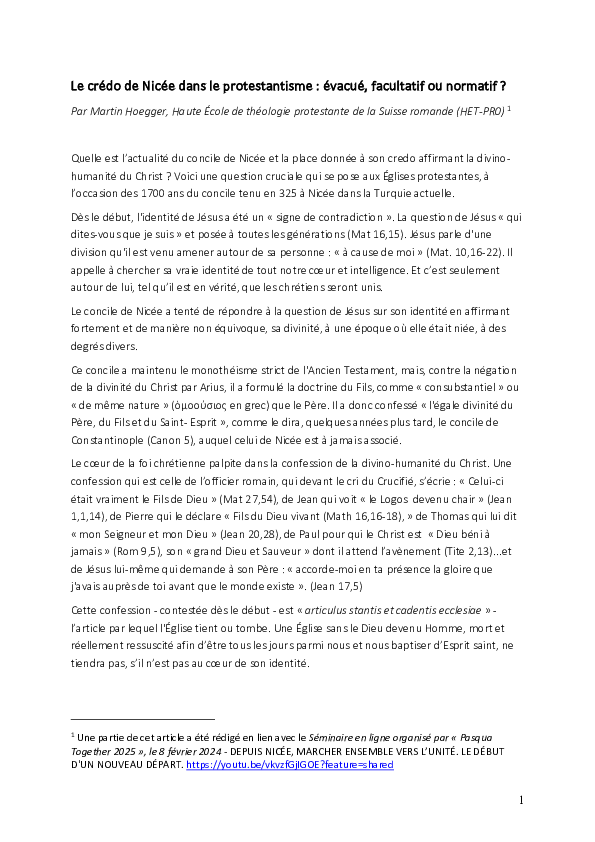 (PDF) Martin Hoegger, Le crédo de Nicée dans le protestantisme : évacué ...