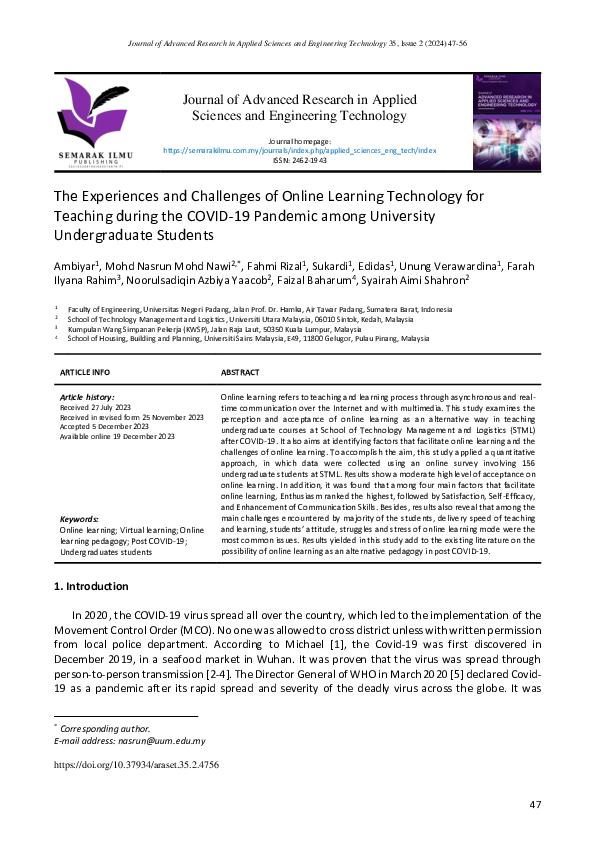 (PDF) The Experiences and Challenges of Online Learning Technology for ...