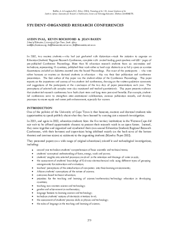 (PDF) Student-Organised Research Conferences