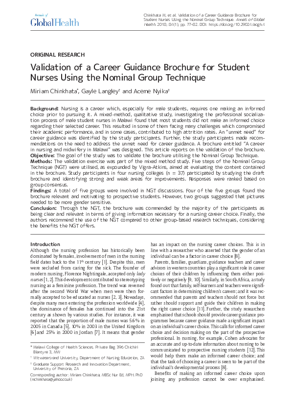 (PDF) Validation of a Career Guidance Brochure for Student Nurses Using ...