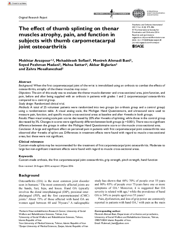 (PDF) The effect of thumb splinting on thenar muscles atrophy, pain ...