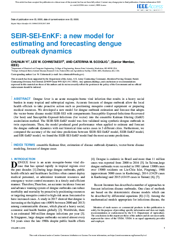 (PDF) SEIR-SEI-EnKF: A New Model for Estimating and Forecasting Dengue ...