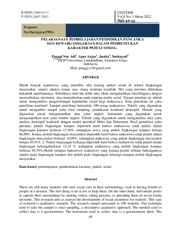 (PDF) Pelaksanaan Pembelajaran Pendidikan Pancasila Dan Kewarganegaraan Dalam Pembentukan ...
