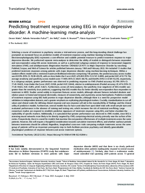 (PDF) Predicting treatment response using EEG in major depressive ...