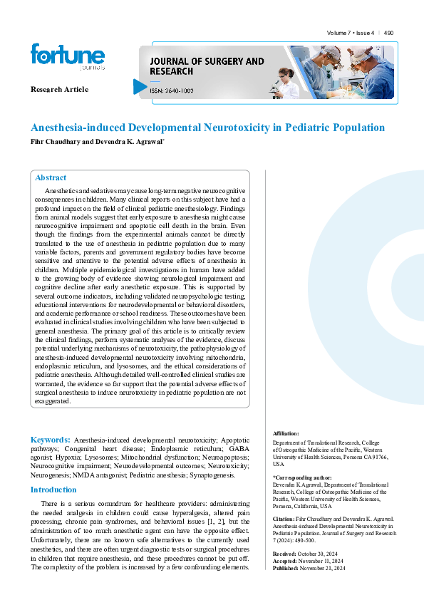 (PDF) Anesthesia-induced Developmental Neurotoxicity in Pediatric ...