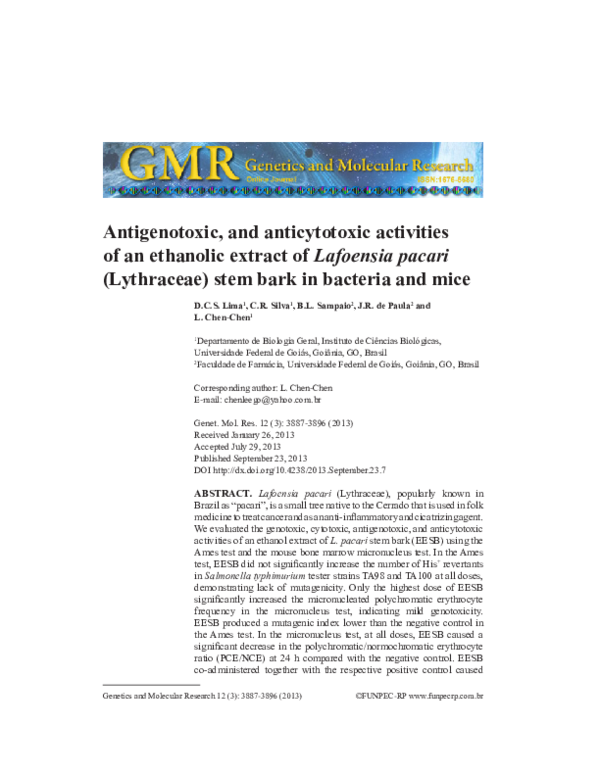 (PDF) Antigenotoxic, and anticytotoxic activities of an ethanolic ...