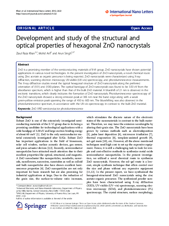 (PDF) Development and study of the structural and optical properties of ...