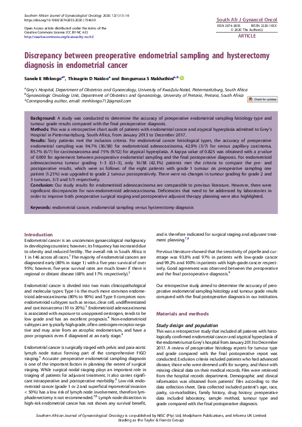 (PDF) Discrepancy between preoperative endometrial sampling and ...