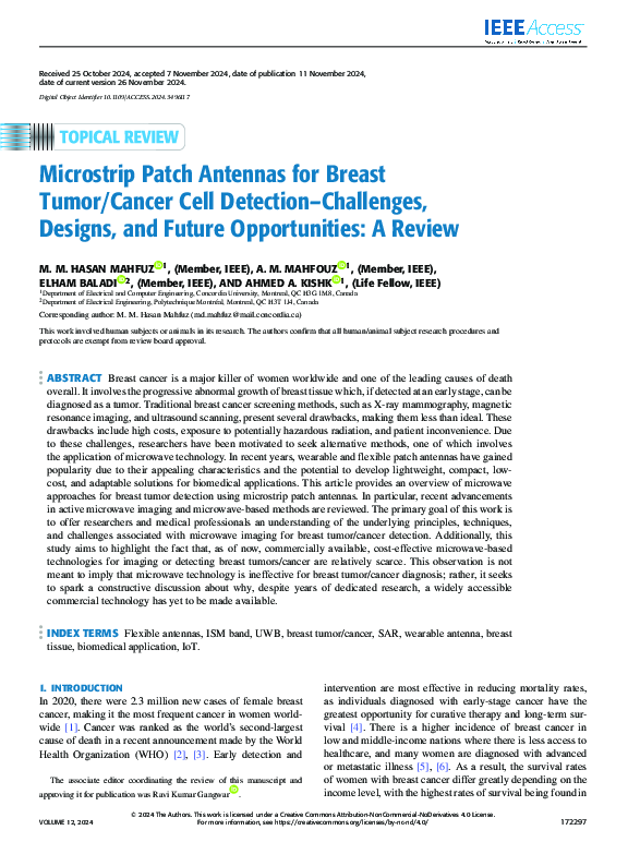 (PDF) Microstrip Patch Antennas for Breast Tumor/Cancer Cell Detection-Challenges, Designs, and ...