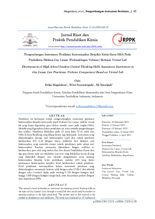 (PDF) Pengembangan Instrumen Penilaian Keterampilan Berpikir Kritis Siswa Sma Pada Praktikum ...