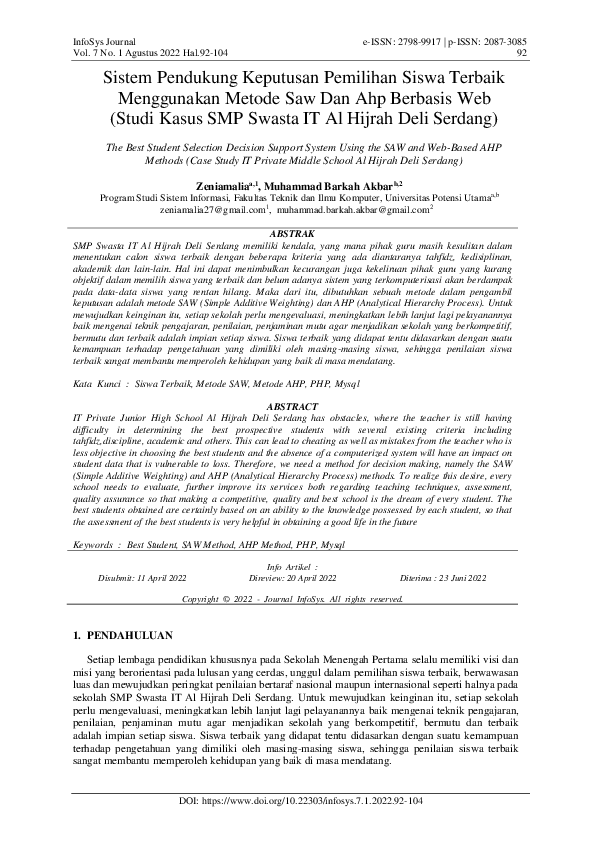 (PDF) Sistem Pendukung Keputusan Pemilihan Siswa Terbaik Menggunakan Metode Saw Dan Ahp Berbasis ...