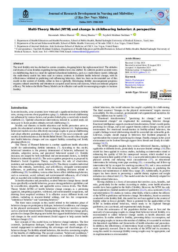 (PDF) Multi-Theory Model (MTM) and change in childbearing behavior: A ...