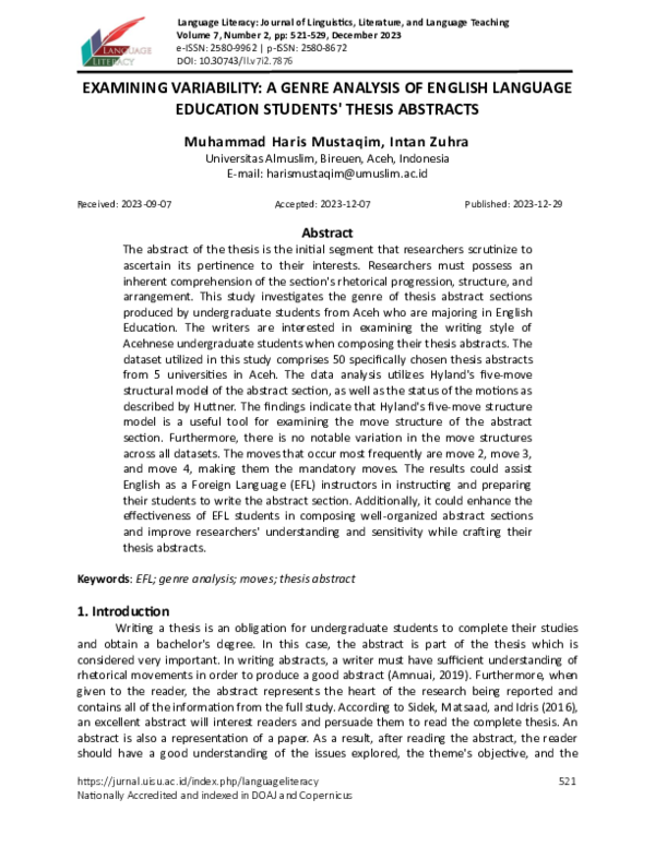 (PDF) Examining Variability: A Genre Analysis of English Language ...