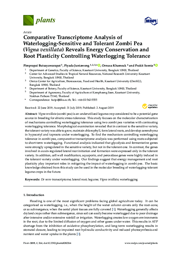 (PDF) Comparative Transcriptome Analysis of Waterlogging-Sensitive and ...