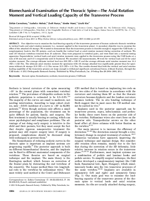 (PDF) Biomechanical examination of the thoracic spine—the axial ...