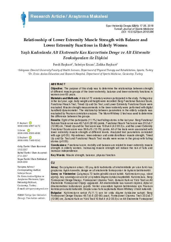 (PDF) elationship of Lower Extremity Muscle Strength with Balance and ...