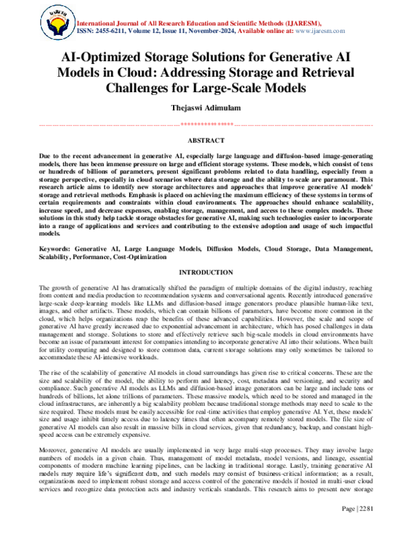 Pdf Ai Optimized Storage Solutions For Generative Ai Models In Cloud Addressing Storage And
