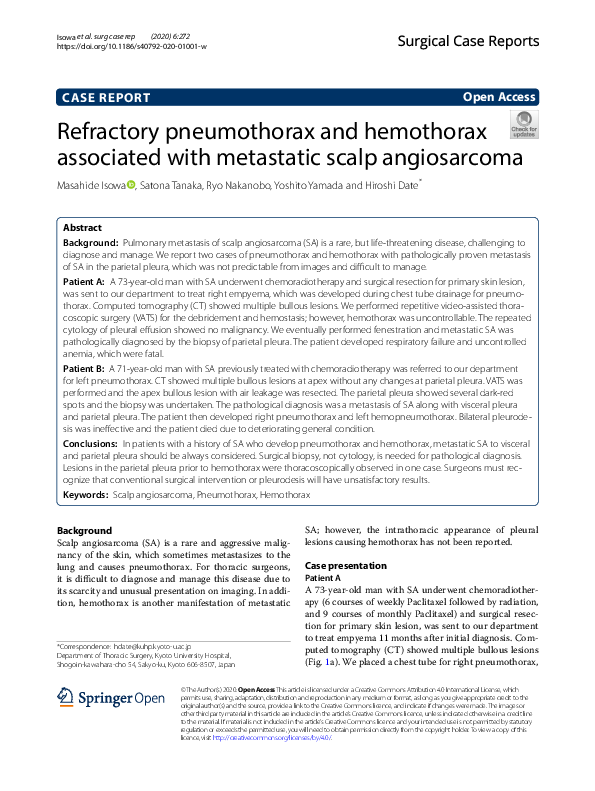 (PDF) Refractory pneumothorax and hemothorax associated with metastatic ...