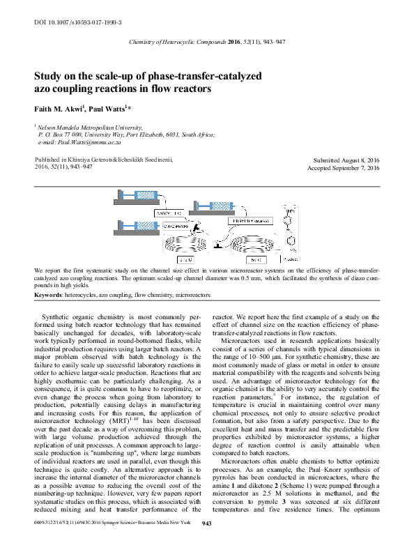 (PDF) Study on the Scale-Up of Phase-Transfer-Catalyzed Azo Coupling ...