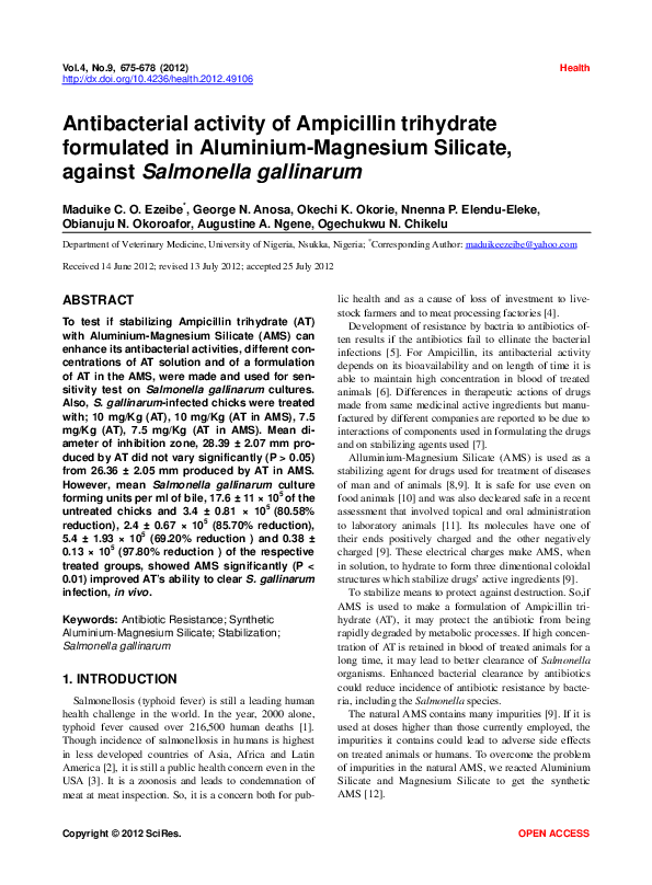 (PDF) Antibacterial activity of Ampicillin trihydrate formulated in ...