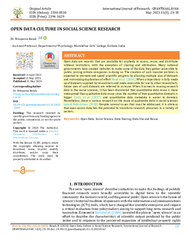 (PDF) Open Data Culture in Social Science Research