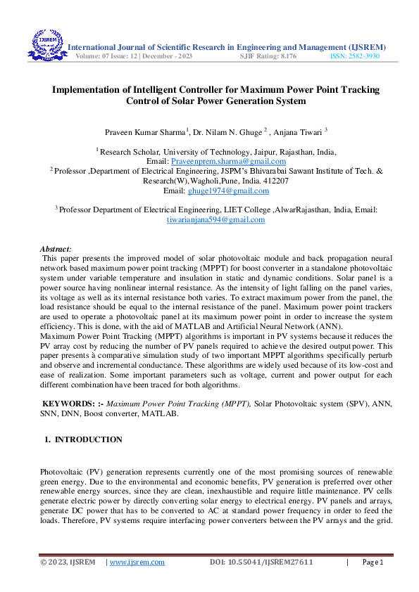 (PDF) Implementation of Intelligent Controller for Maximum Power Point ... (PDF) Implementation of Intelligent Controller for Maximum Power Point ...