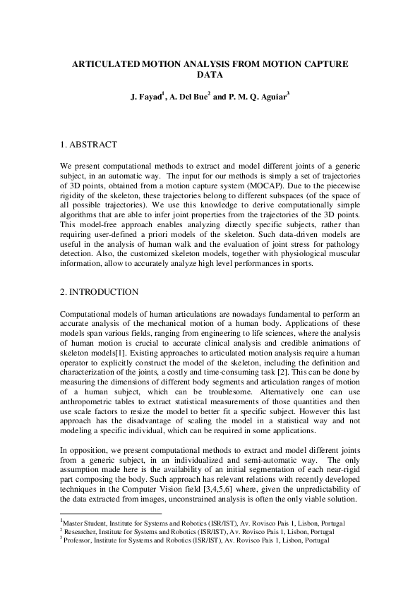 (PDF) Articulated motion analysis from motion capture data