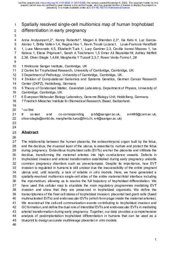 (PDF) Spatially resolved single-cell multiomics map of human trophoblast differentiation in ...