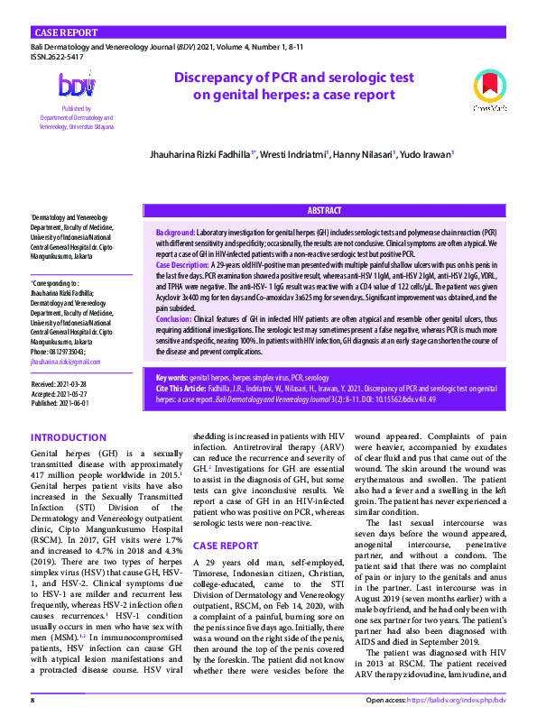 (PDF) Discrepancy of PCR and serologic test on genital herpes: a case ...