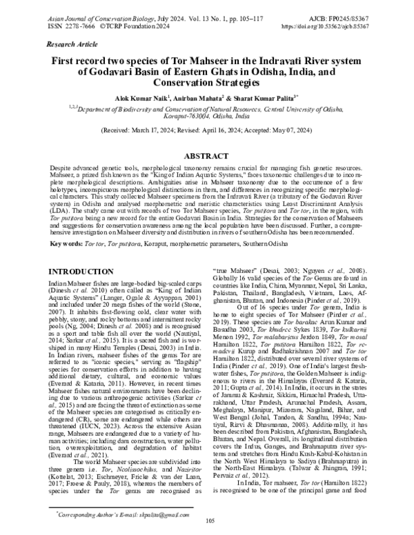 (PDF) First record two species of Tor Mahseer in the Indravati River ...