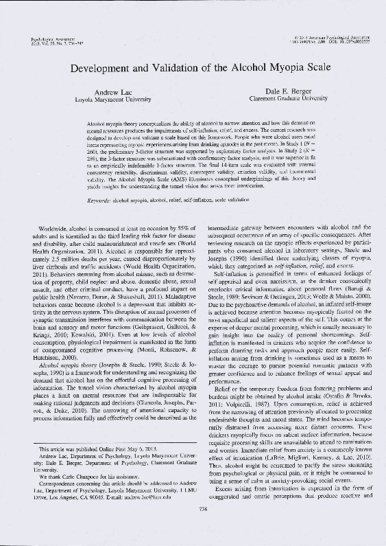(PDF) Development and validation of the Alcohol Myopia Scale